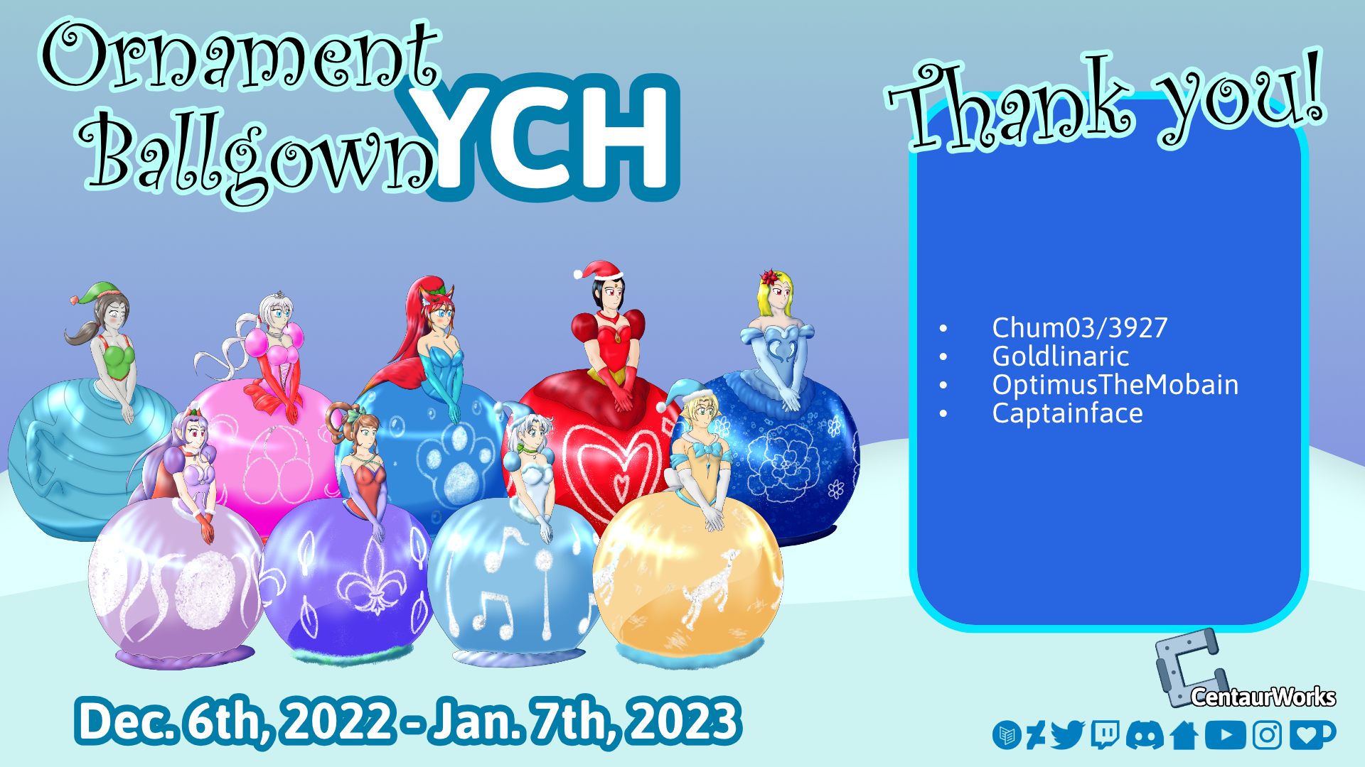 Finished Ornament Ballgown YCHs - By @centaurworks on Itaku