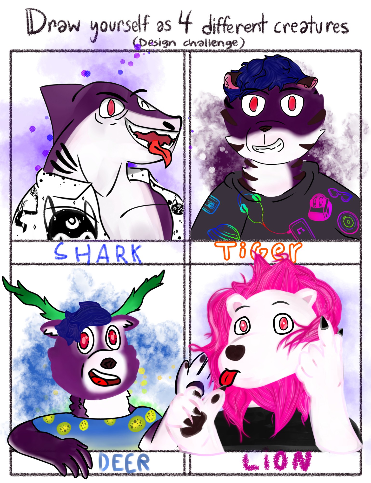 drawing challenge, drawn your fursona in diferent species - By @4berrie ...