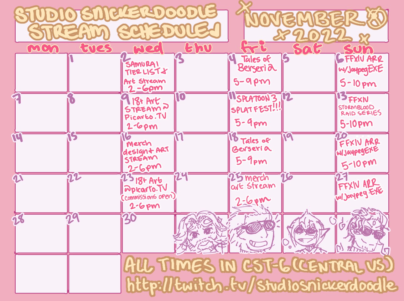 November 2022 Stream Schedule - By @pastelsincubus on Itaku