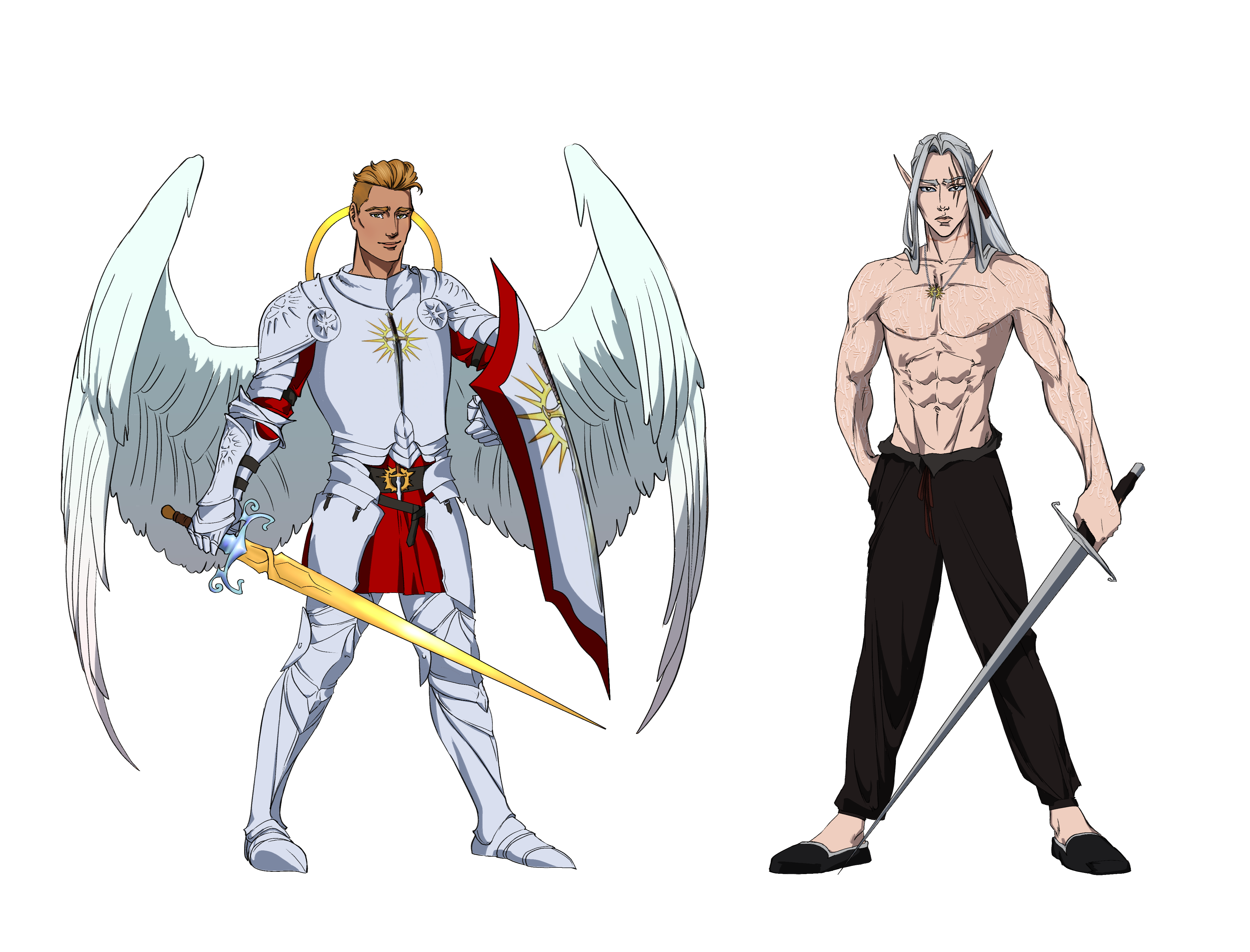 Angelkin Aasimar and Elf - By @winglessfalcon on Itaku