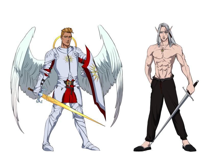 Angelkin Aasimar and Elf - By @winglessfalcon on Itaku