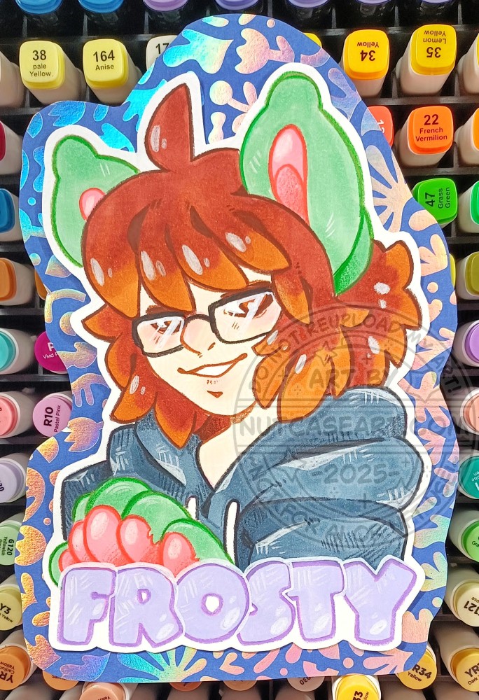 Human Frosty Conbadge - By @frostyarca9 on Itaku