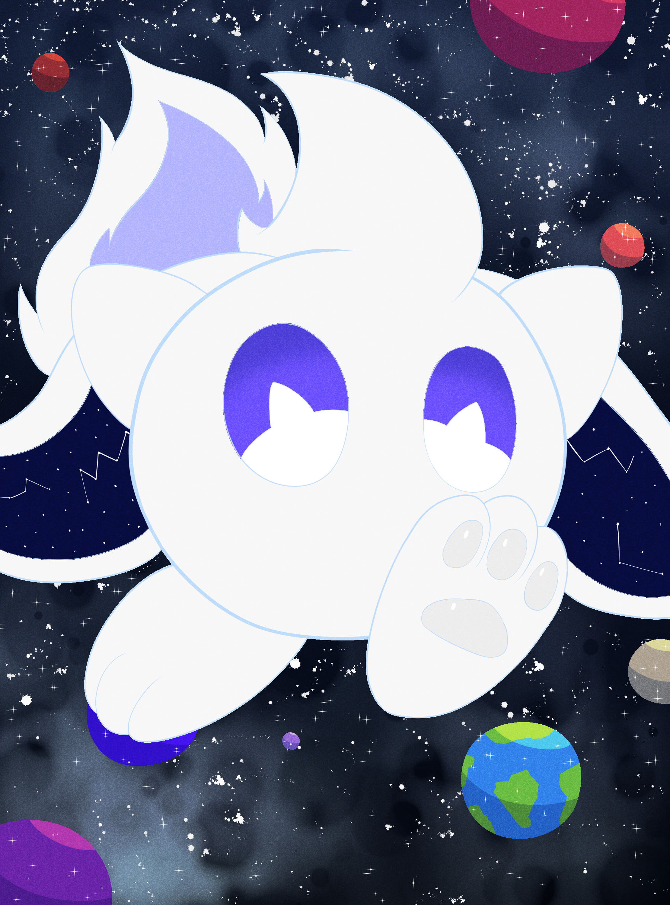 Phoom playing with planets - By @zeevee on Itaku