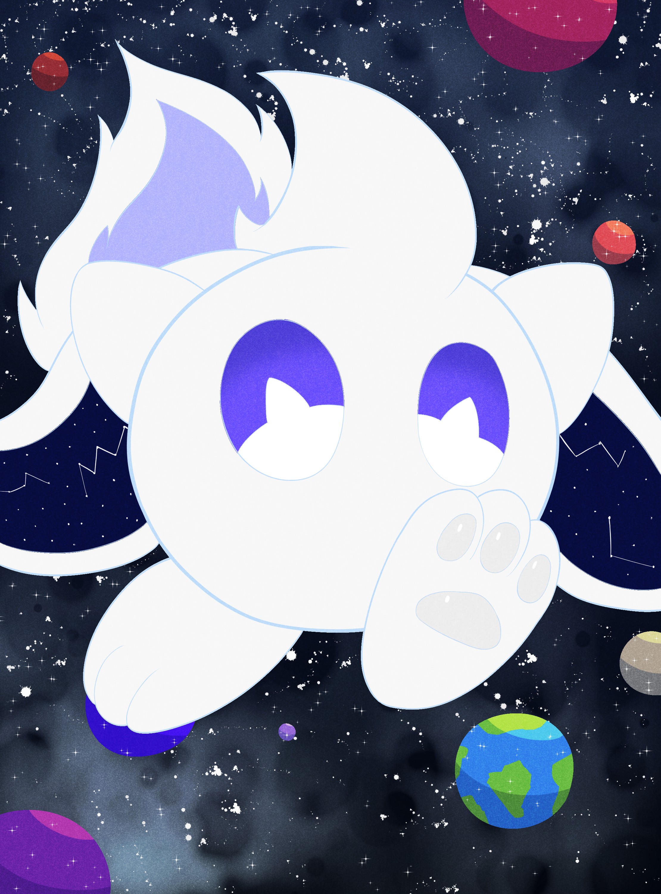 Phoom playing with planets - By @zeevee on Itaku