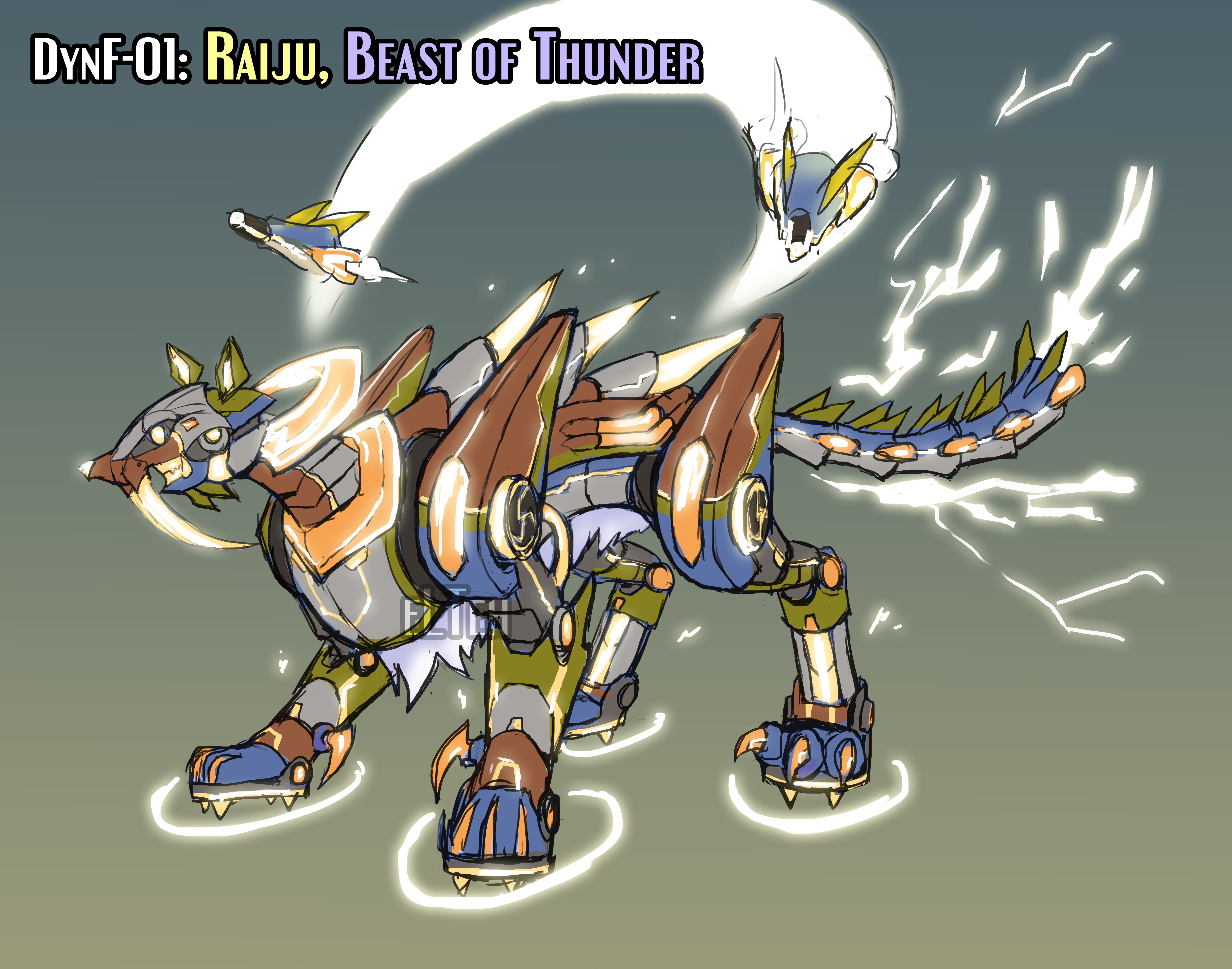 DynF-01: Raiju, Beast of Thunder - By @errantsquam on Itaku